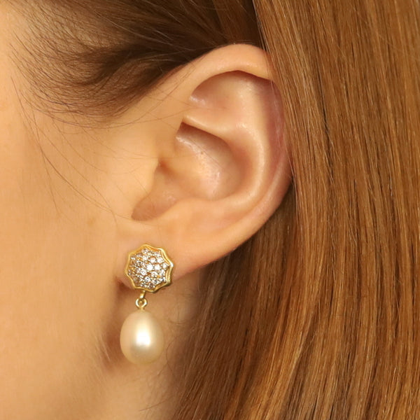 Slane & Slane .60ctw Cultured Pearl and Diamond Earrings Yellow Gold ...